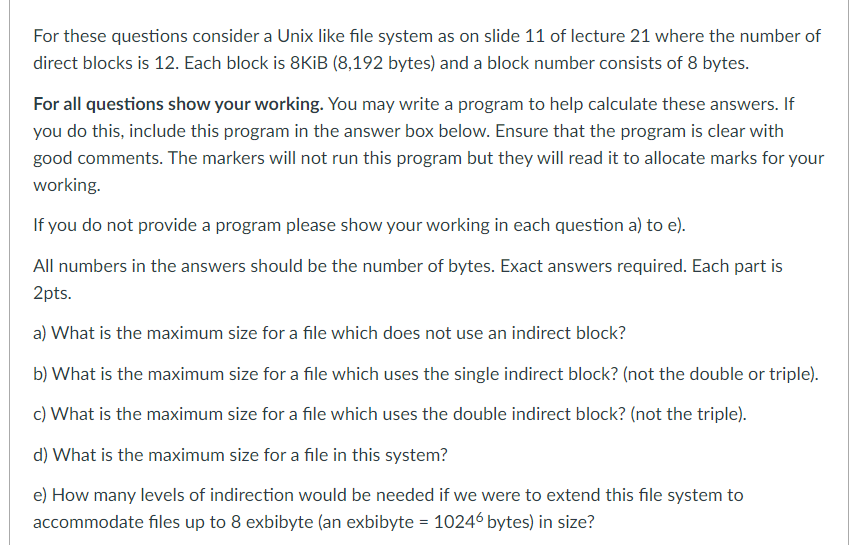Solved For these questions consider a Unix like file system | Chegg.com