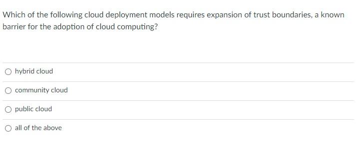Solved Which of the following cloud deployment models | Chegg.com