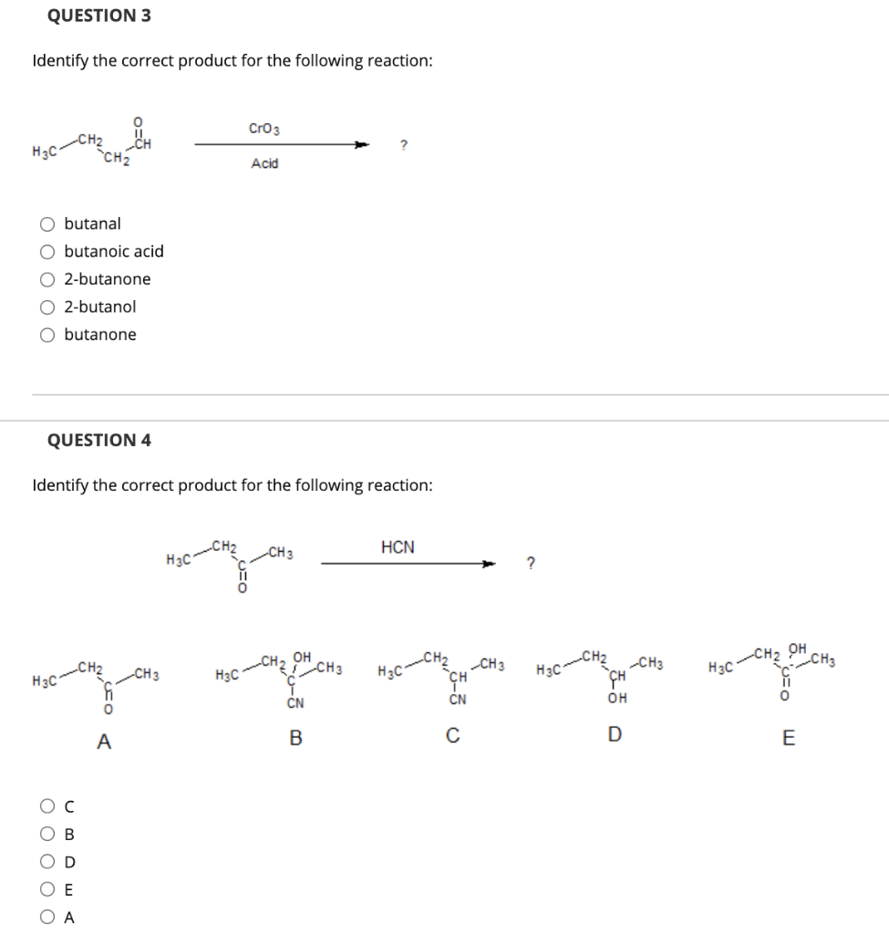 Solved QUESTION 1 Identify the correct product for the | Chegg.com