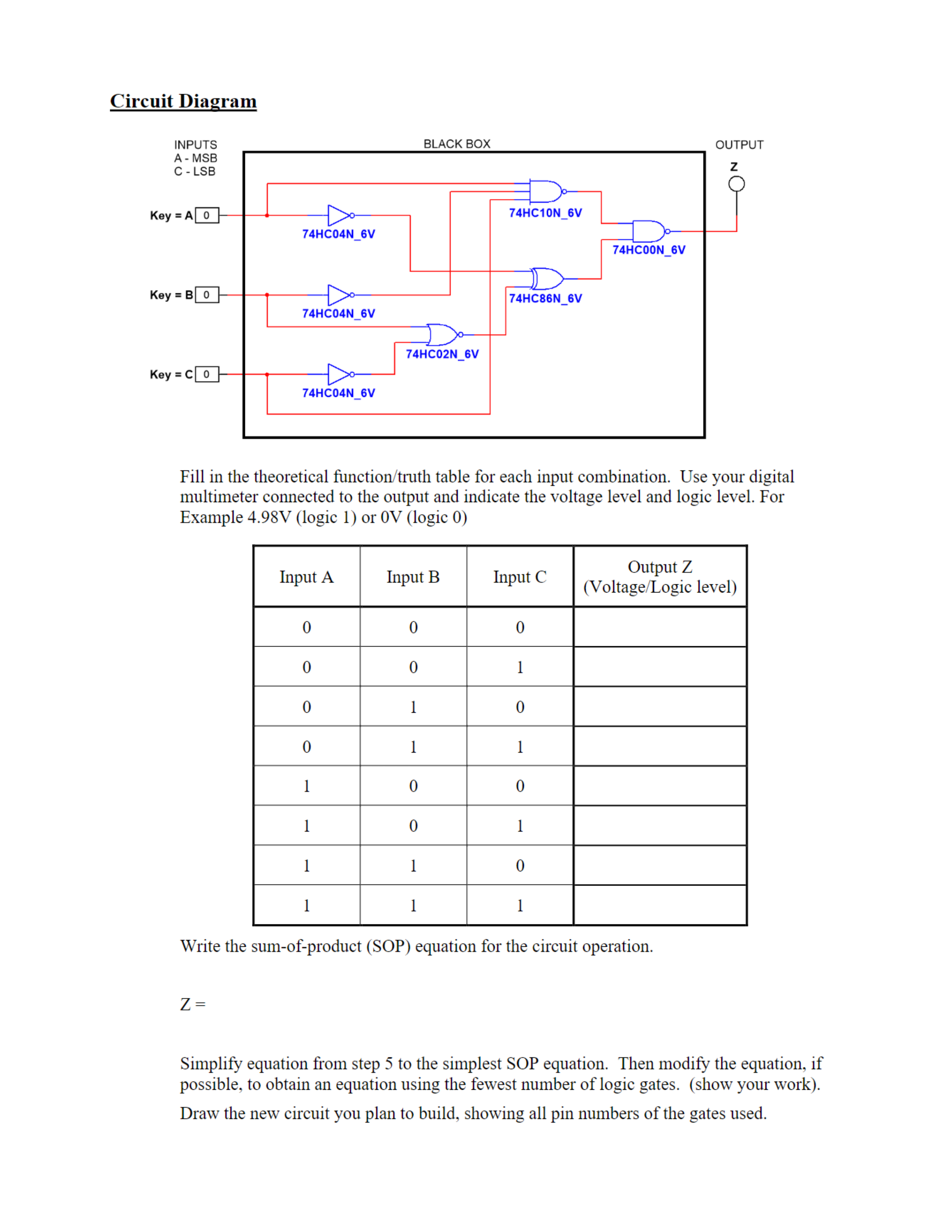 Solved Circuit Diagramfill In The Theoretical Function Truth
