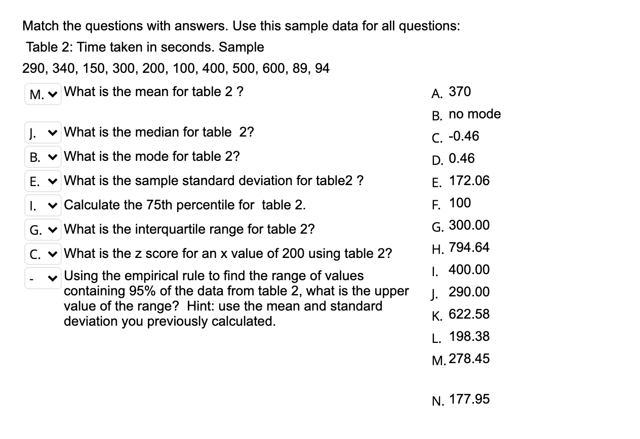 Solved Match the questions with answers. Use this sample | Chegg.com