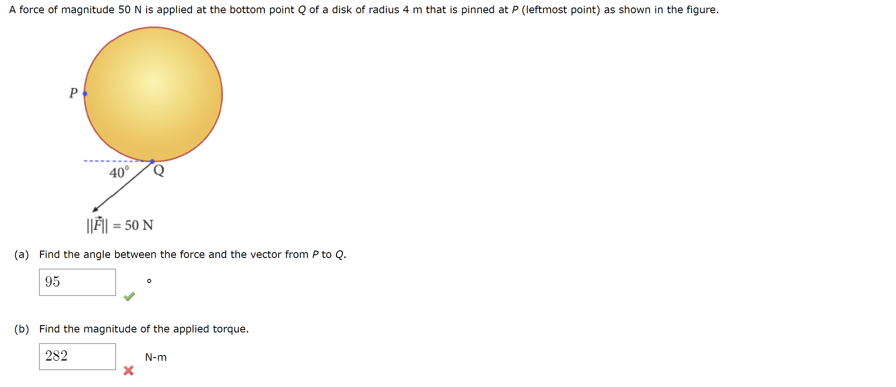 Solved A force of magnitude 50N ﻿is applied at the bottom | Chegg.com