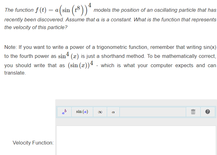 Solved The function f(t)=a(sin(t8))4 models the position of | Chegg.com