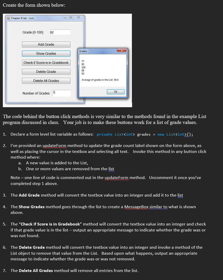 Solved Create the form shown below: Chapter 8 Lab - Lists 8 | Chegg.com