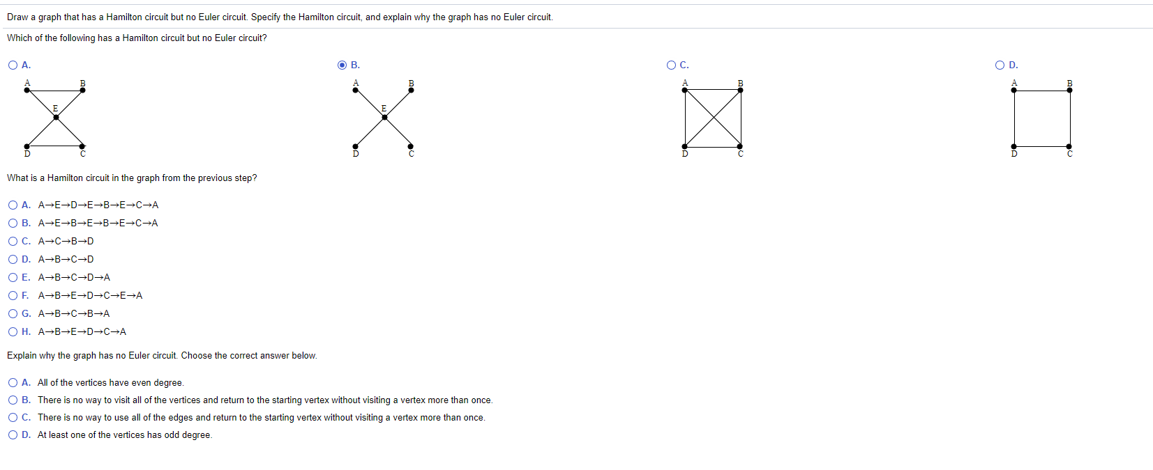 Solved Draw a graph that has a Hamilton circuit but no Euler | Chegg.com