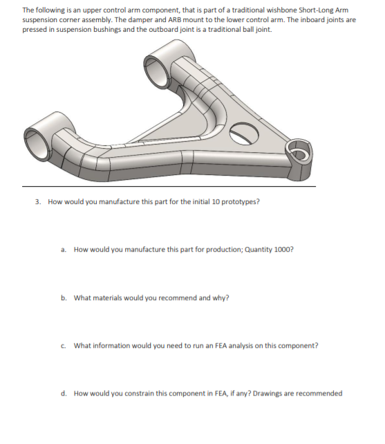 Solved The following is an upper control arm component, that | Chegg.com