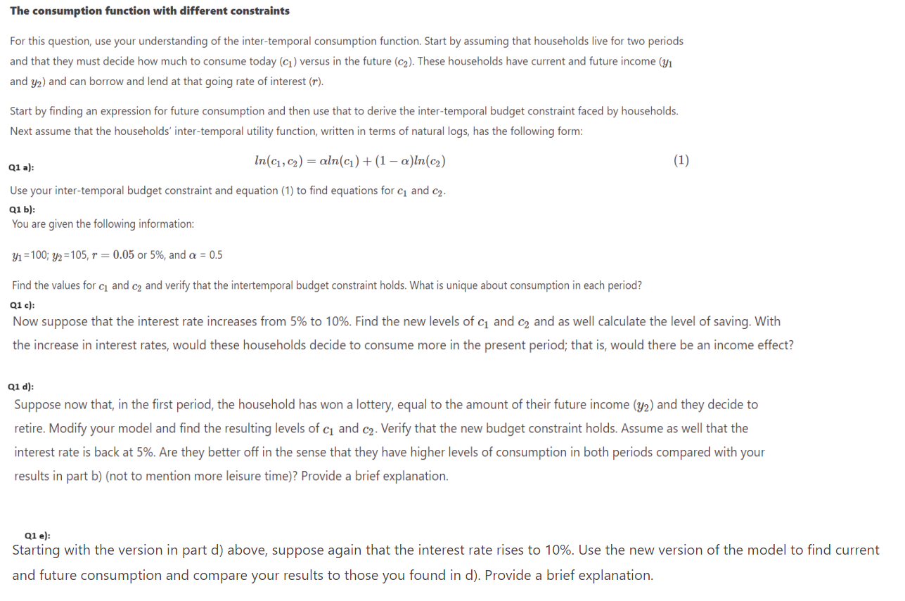 Solved The consumption function with different | Chegg.com