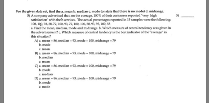 Solved For the given data set, find the a. mean b. median c. | Chegg.com