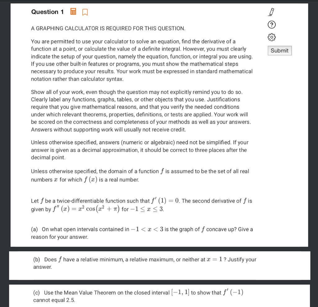 Solved Question 1 DA A GRAPHING CALCULATOR IS REQUIRED FOR | Chegg.com