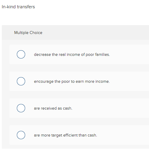 Solved In-kind transfers Multiple Choice decrease the real | Chegg.com