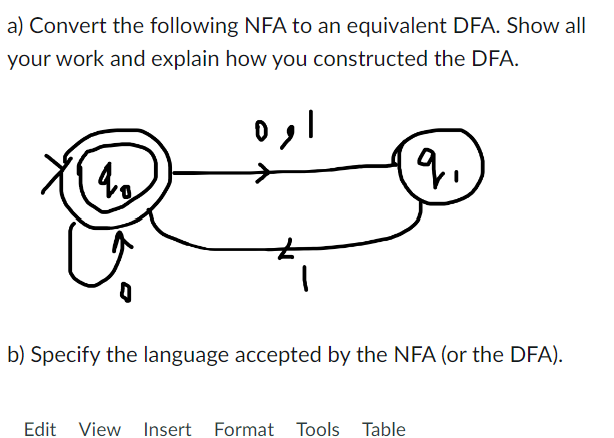 Solved a) ﻿Convert the following NFA to an equivalent DFA. | Chegg.com