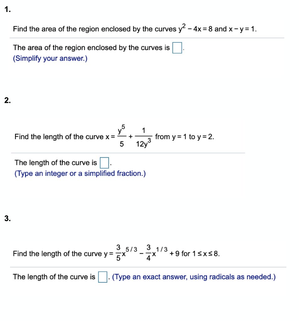Solved 1. Find the area of the region enclosed by the curves | Chegg.com