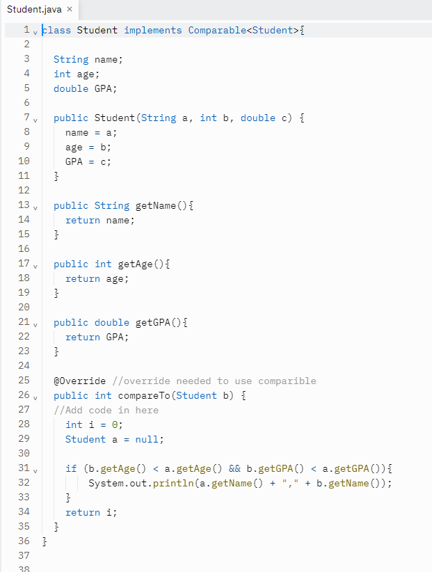 Solved Sorting 2. Write a comparator method in the Student | Chegg.com