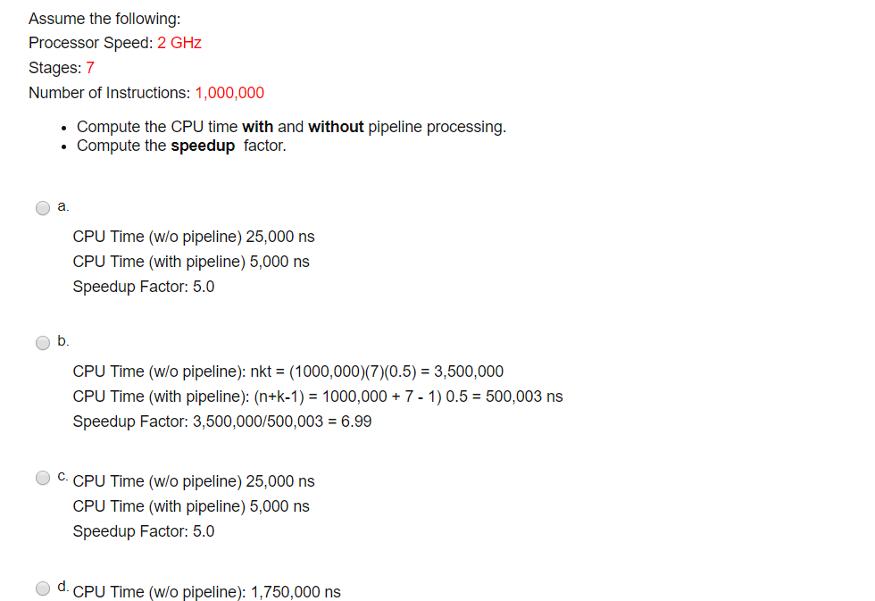 Solved Assume the following: Processor Speed: 2 GHz Stages: | Chegg.com