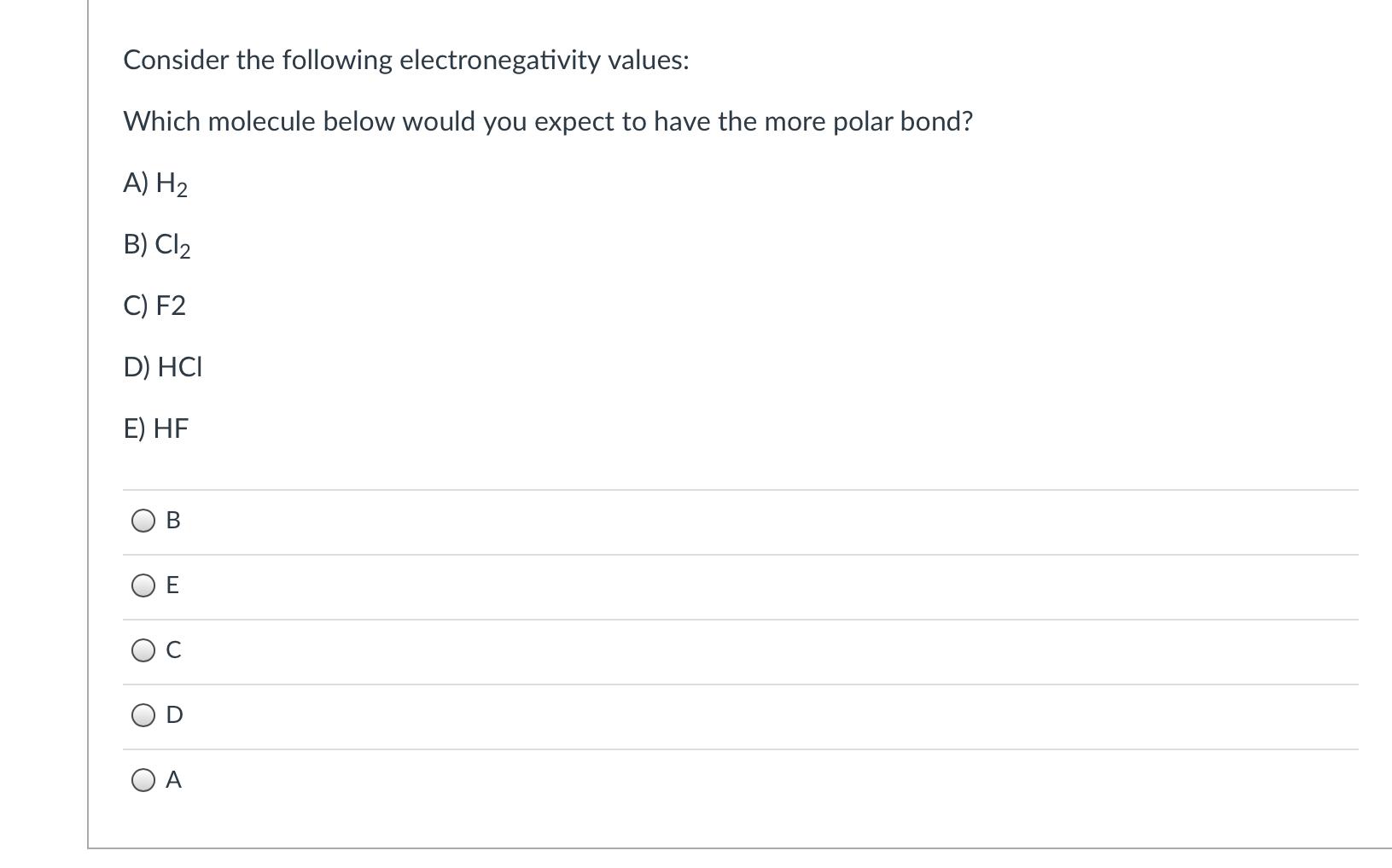 Solved Consider the following electronegativity values: | Chegg.com