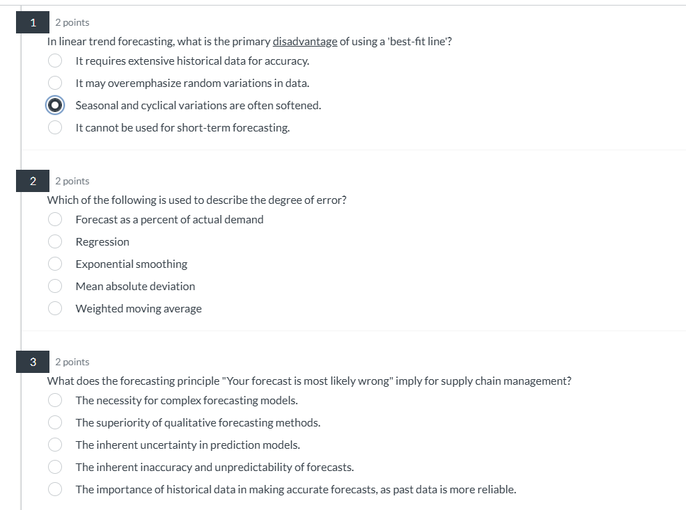 Solved 12 ﻿pointsIn linear trend forecasting, what is the | Chegg.com