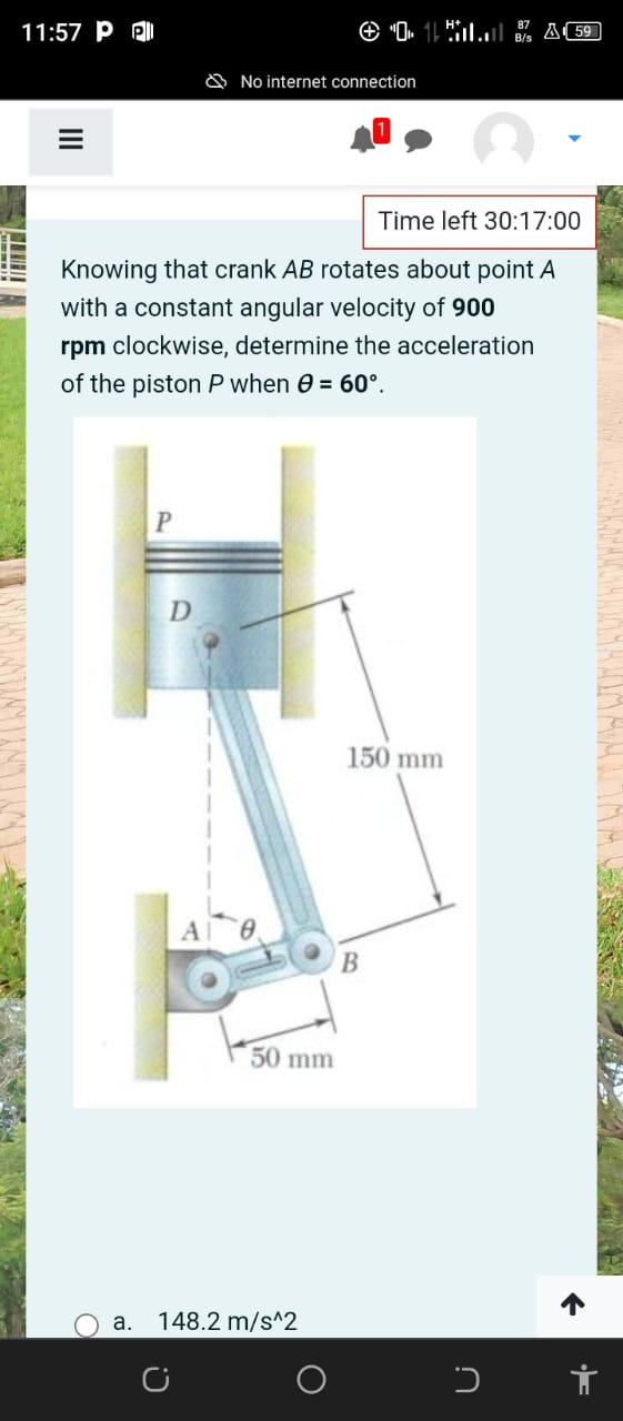 Knowing that crank AB rotates about point A with a | Chegg.com