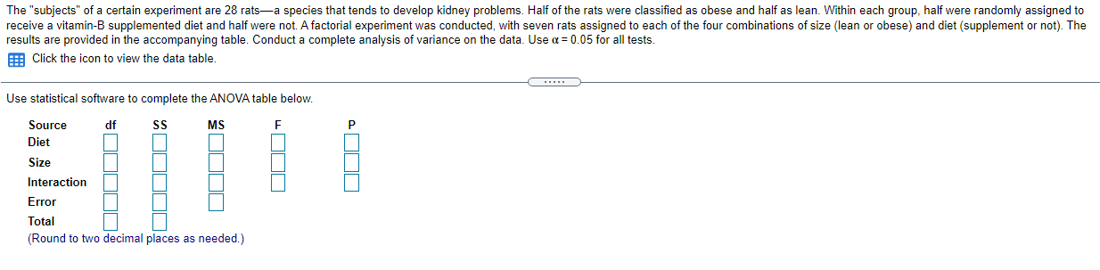 Solved Use statistical software to complete the ANOVA table | Chegg.com
