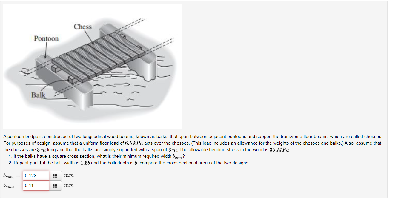 Solved A pontoon bridge is constructed of two longitudinal | Chegg.com