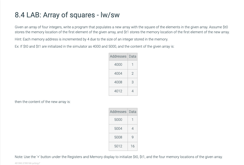 Solved 8.4 ﻿LAB: Array of squares - ﻿lw/swGiven an array of | Chegg.com