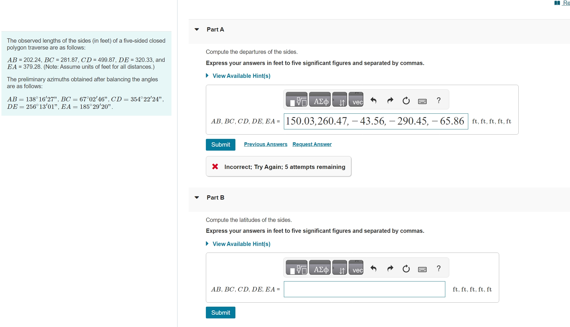 Solved The observed lengths of ﻿the sides (in ﻿feet) of ﻿a | Chegg.com