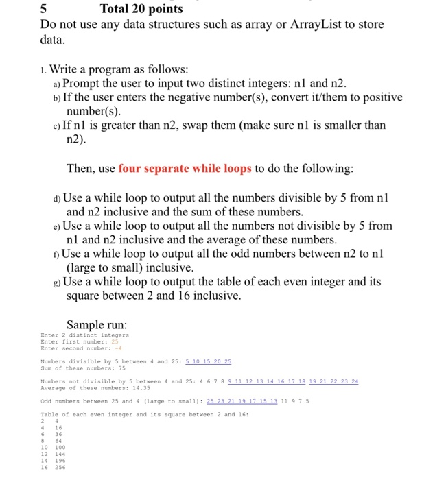 Solved Total 20 points Do not use any data structures such | Chegg.com