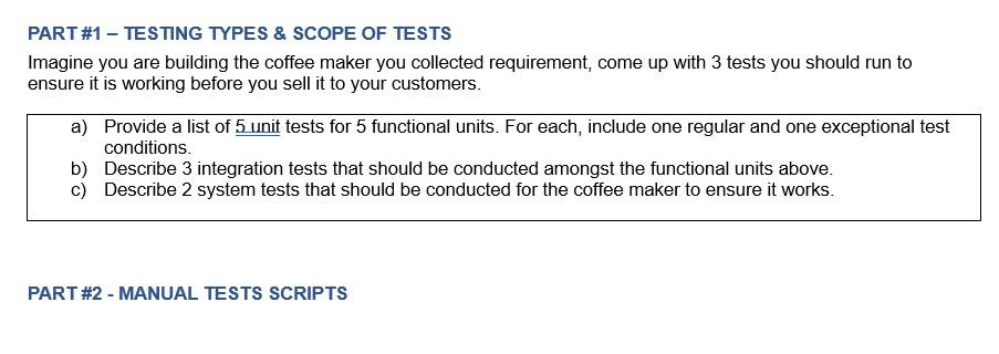 PART #1 - TESTING TYPES & SCOPE OF TESTS Imagine you | Chegg.com