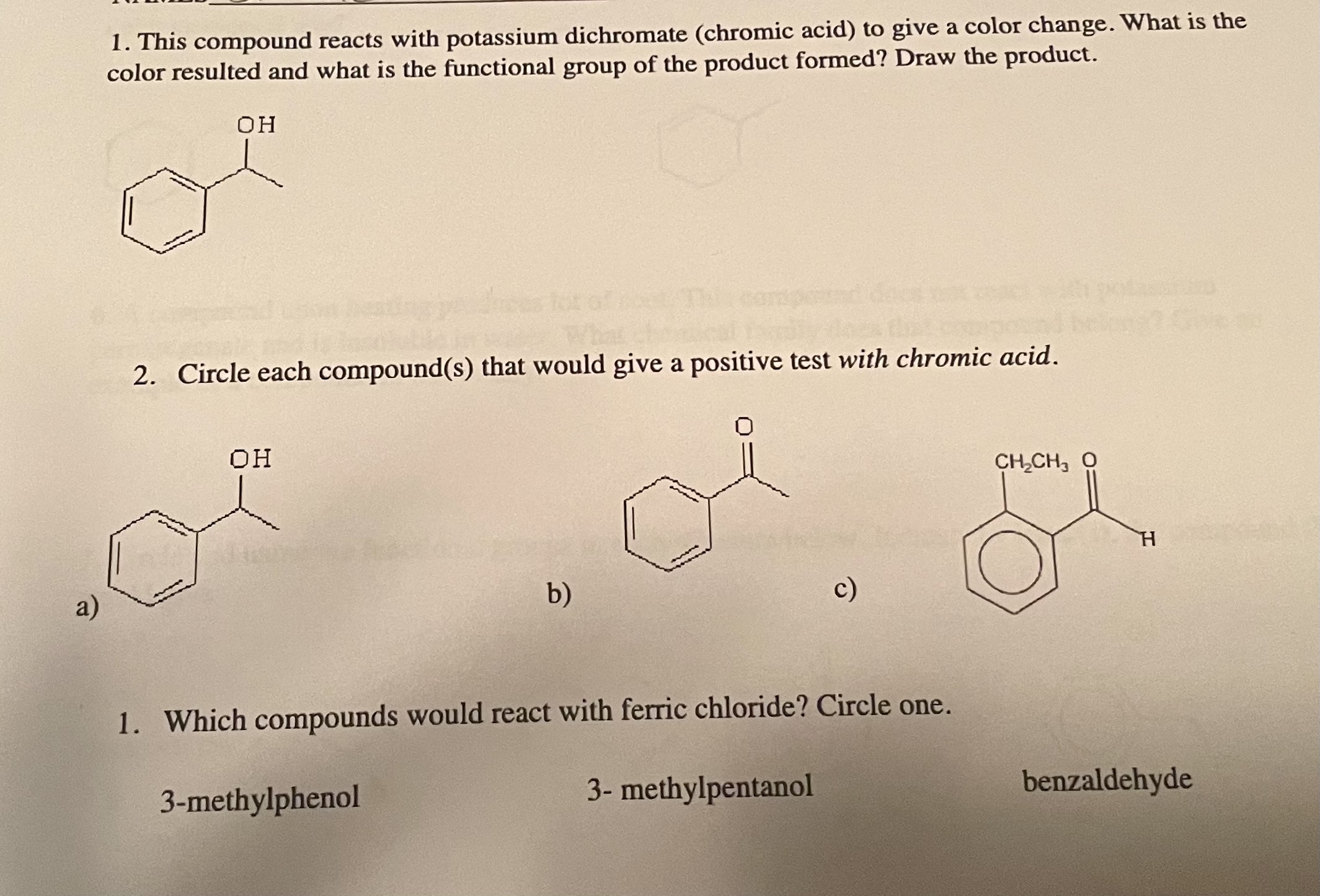 Solved 1. This compound reacts with potassium dichromate | Chegg.com