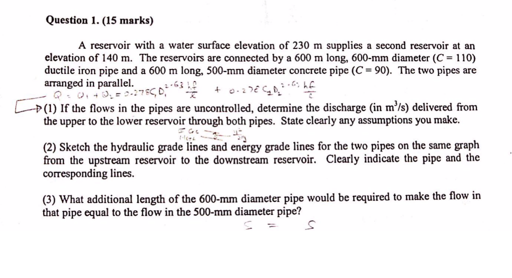 Solved Question 1. (15 marks) A reservoir with a water | Chegg.com