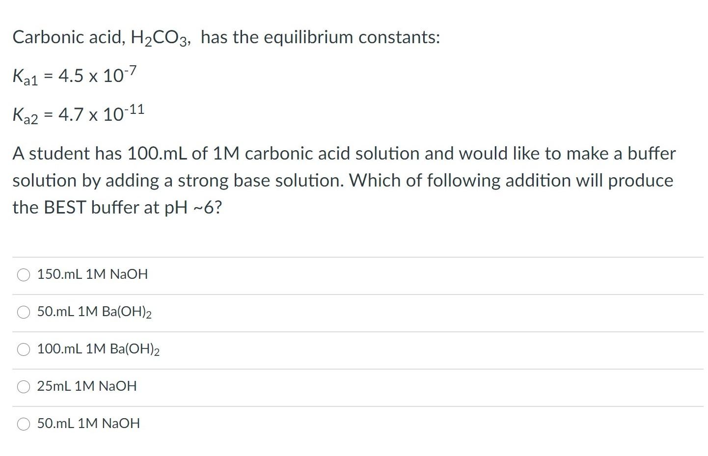 Solved Carbonic acid, H2CO3, has the equilibrium constants: | Chegg.com
