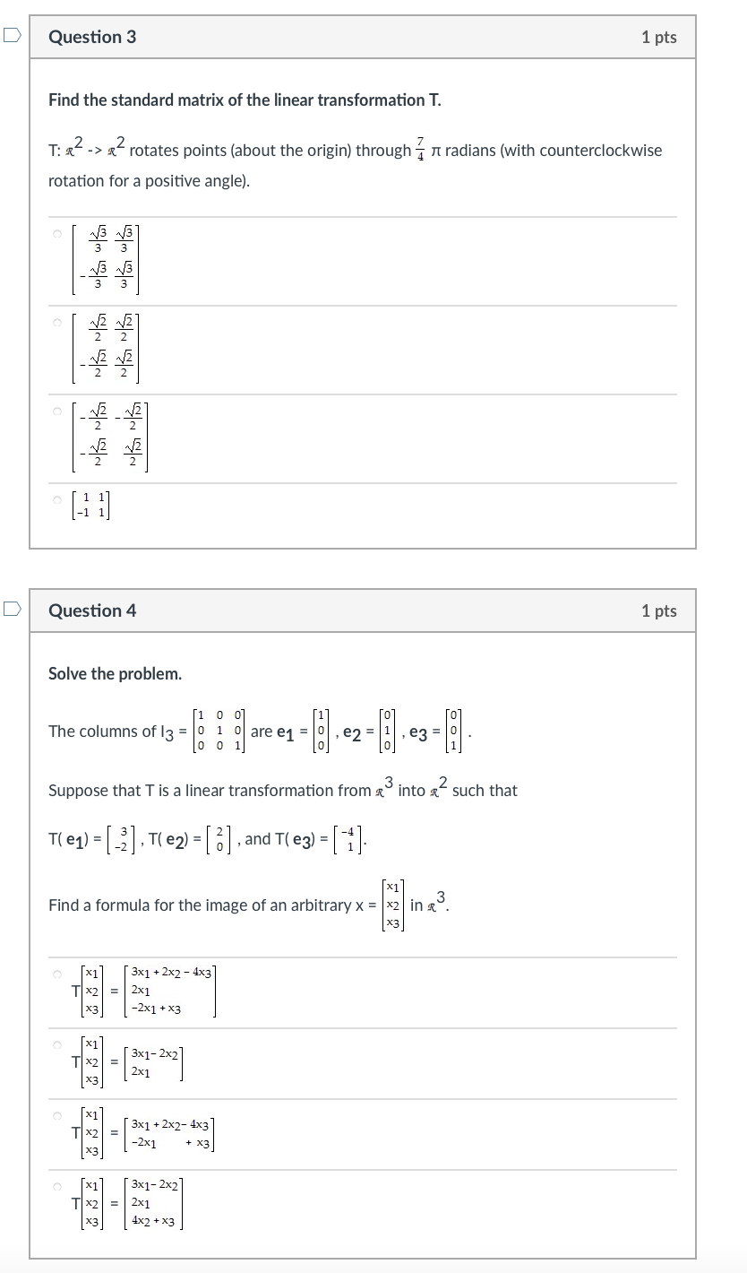 Solved Find the standard matrix of the linear transformation | Chegg.com