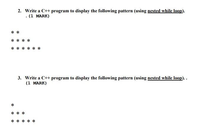 Solved 2. Write a C++ program to display the following | Chegg.com