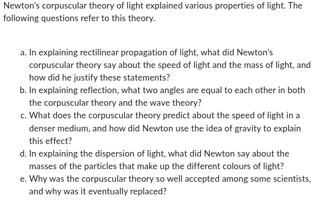 Solved Newton's corpuscular theory of light explained | Chegg.com