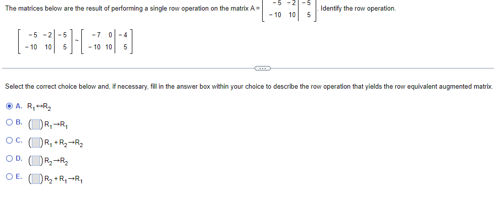 Solved The matrices below are the result of performing a | Chegg.com