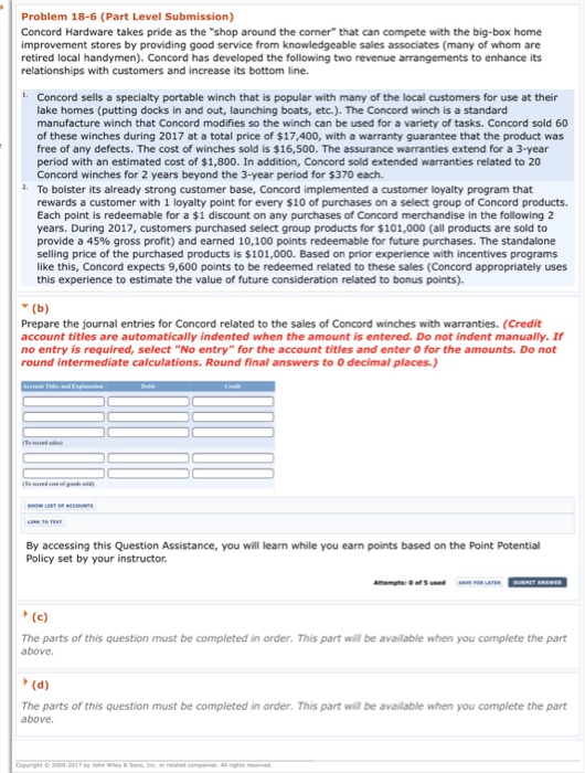 Solved Problem 18-6 (Part Level Submission) Concord Hardware | Chegg.com