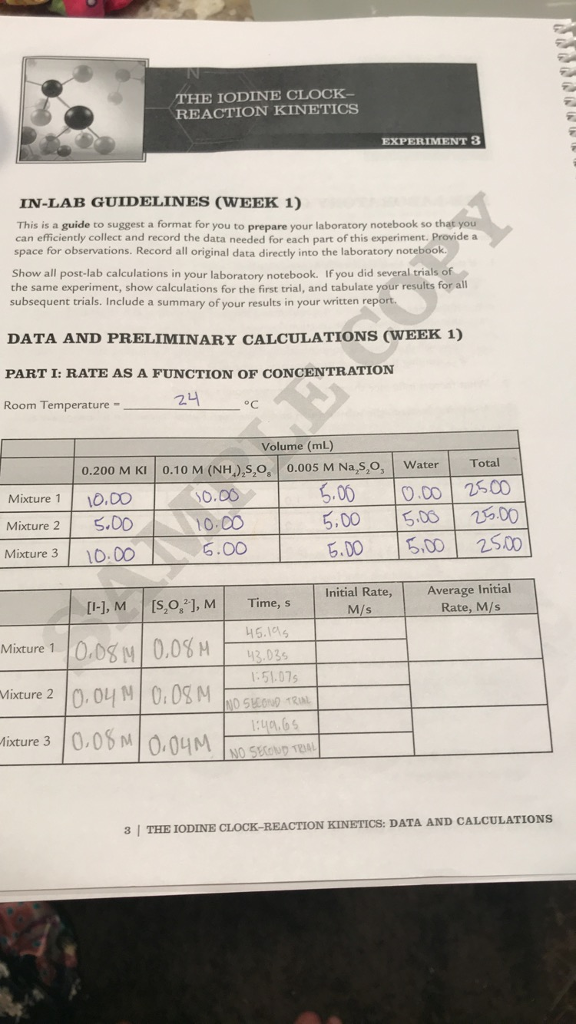 Solved THE IODINE CLOCK- REACTION KINETICS IN-LAB GUIDELINES | Chegg.com