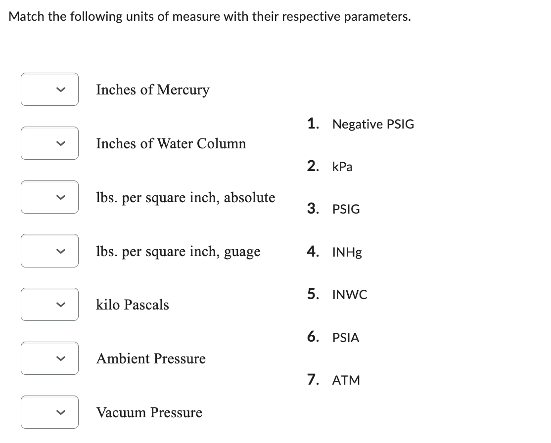 Solved Match the following units of measure with their | Chegg.com