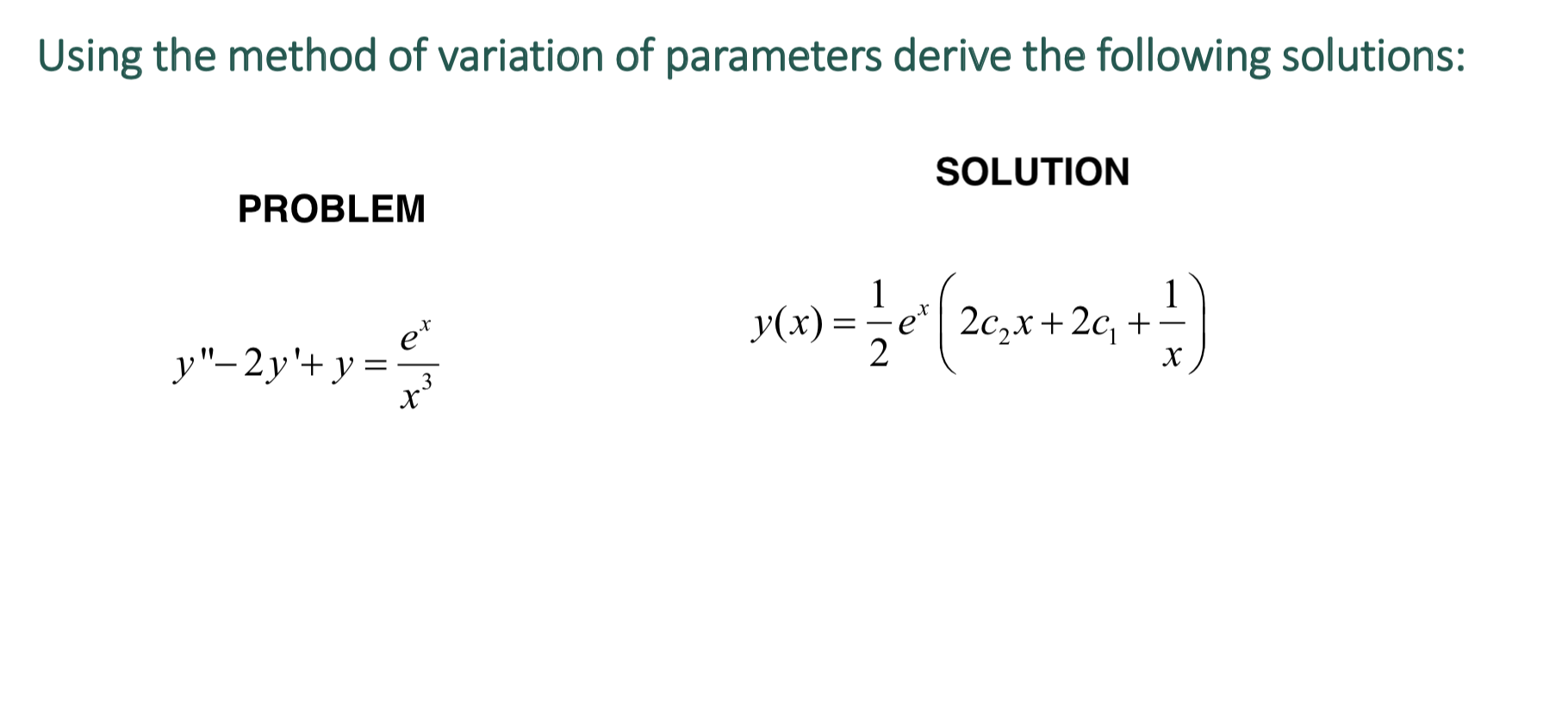 Solved Using the method of variation of parameters derive | Chegg.com