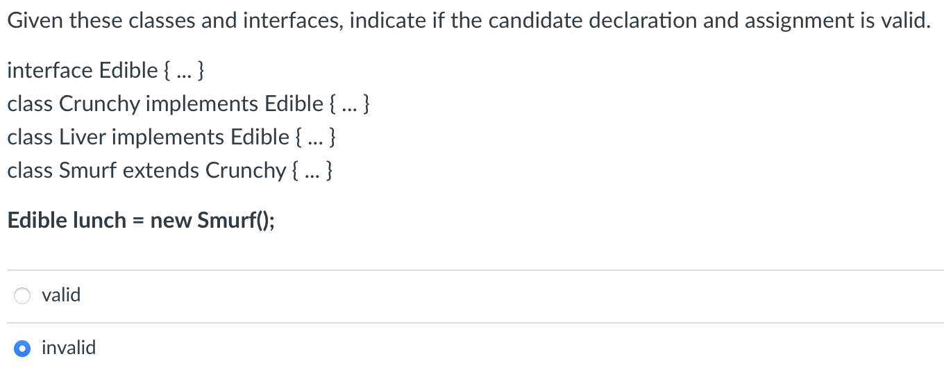 Solved Given these classes and interfaces, indicate if the | Chegg.com