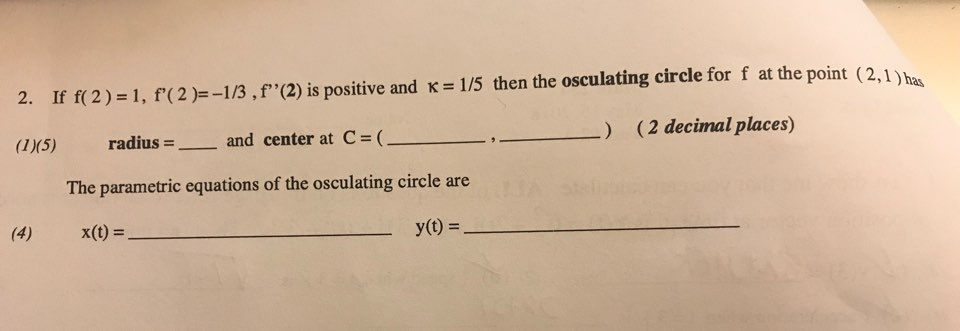 Solved the point (2,1) has 2. Iff( 2 ) =1,f'(2)--13,f,(2) is | Chegg.com