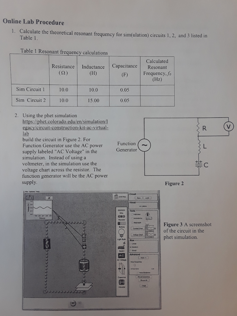 Online Lab 7 RLC Circuits Adapted by Professor Field | Chegg.com