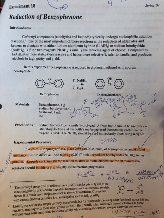 Solved Experiment 18 Spring '02 Reduction of Benzophenone | Chegg.com