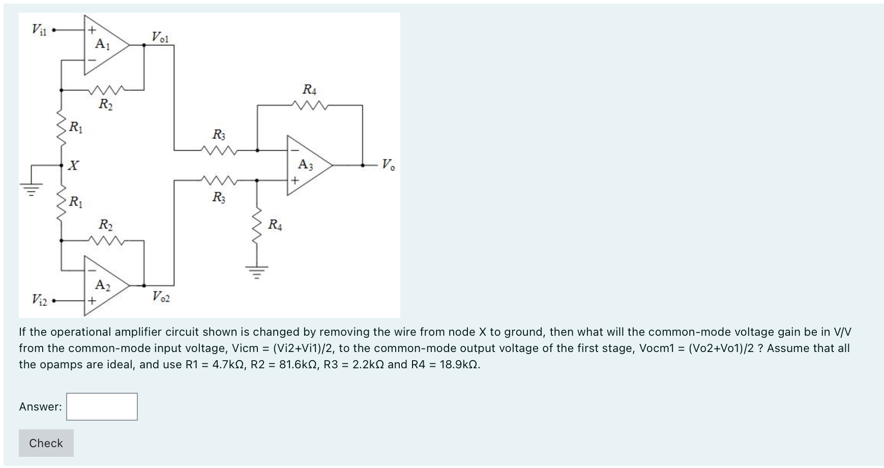 Solved from the common-mode input voltage, Vicm=(Vi2+Vi1)/2, | Chegg.com