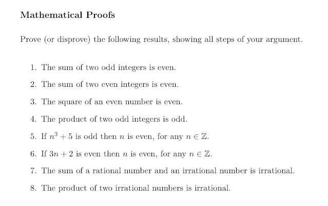 Solved Mathematical Proofs Prove (or disprove) the following | Chegg.com