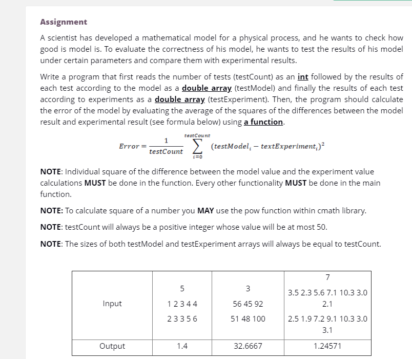 Solved Assignment A scientist has developed a mathematical | Chegg.com
