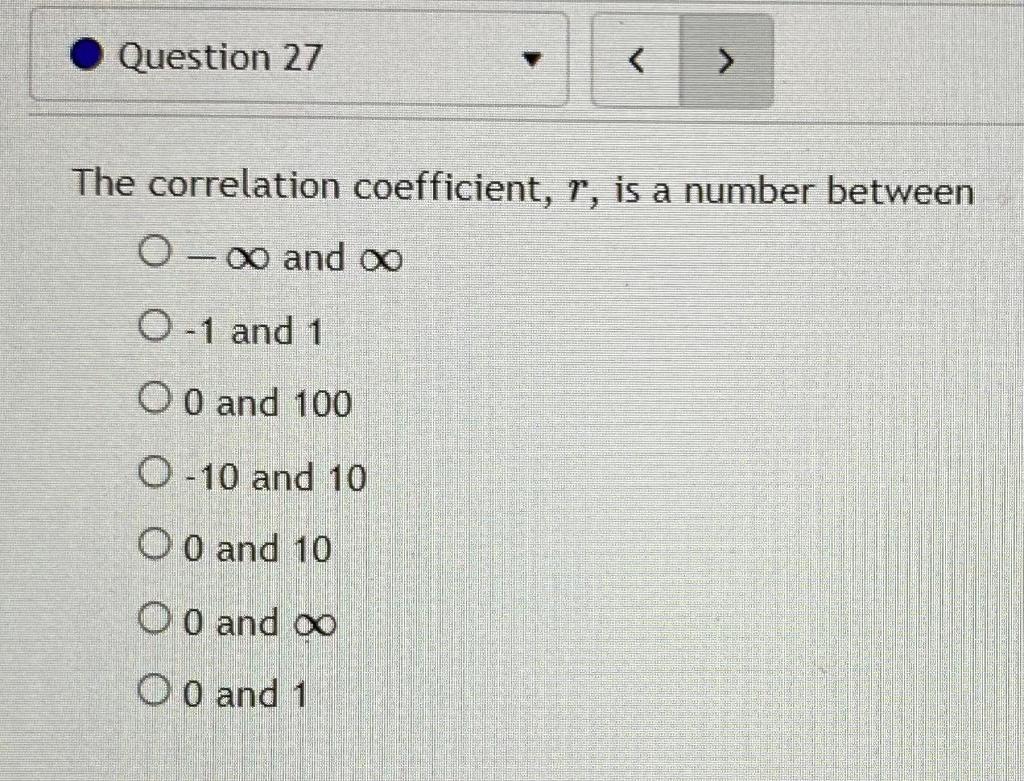 Solved Question 27 > The correlation coefficient, r, is a | Chegg.com