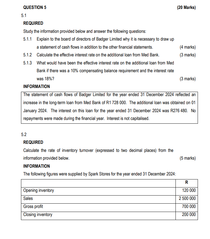 Solved QUESTION 5 5.1 ﻿REQUIRED Study the information | Chegg.com