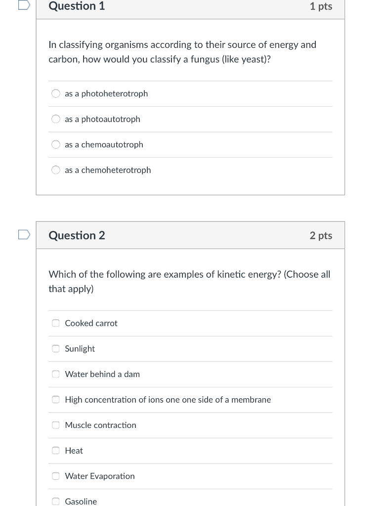 Solved Question 1 1 pts In classifying organisms according | Chegg.com