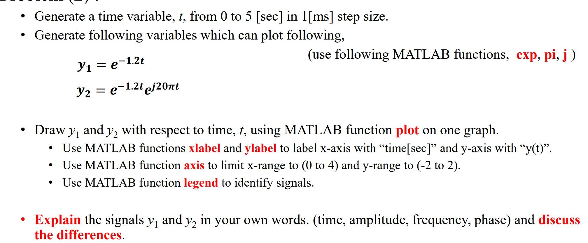 Solved - Generate a time variable, t, from 0 to 5[sec] in 1[ | Chegg.com