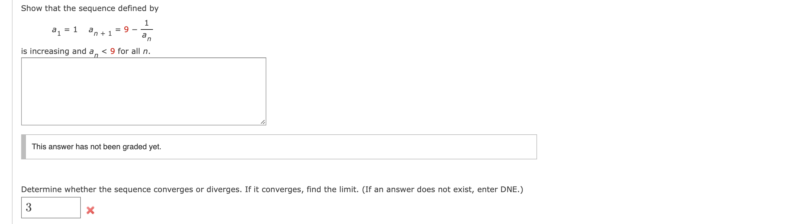 Solved Show that the sequence defined by a1=1an+1=9−an1 is | Chegg.com